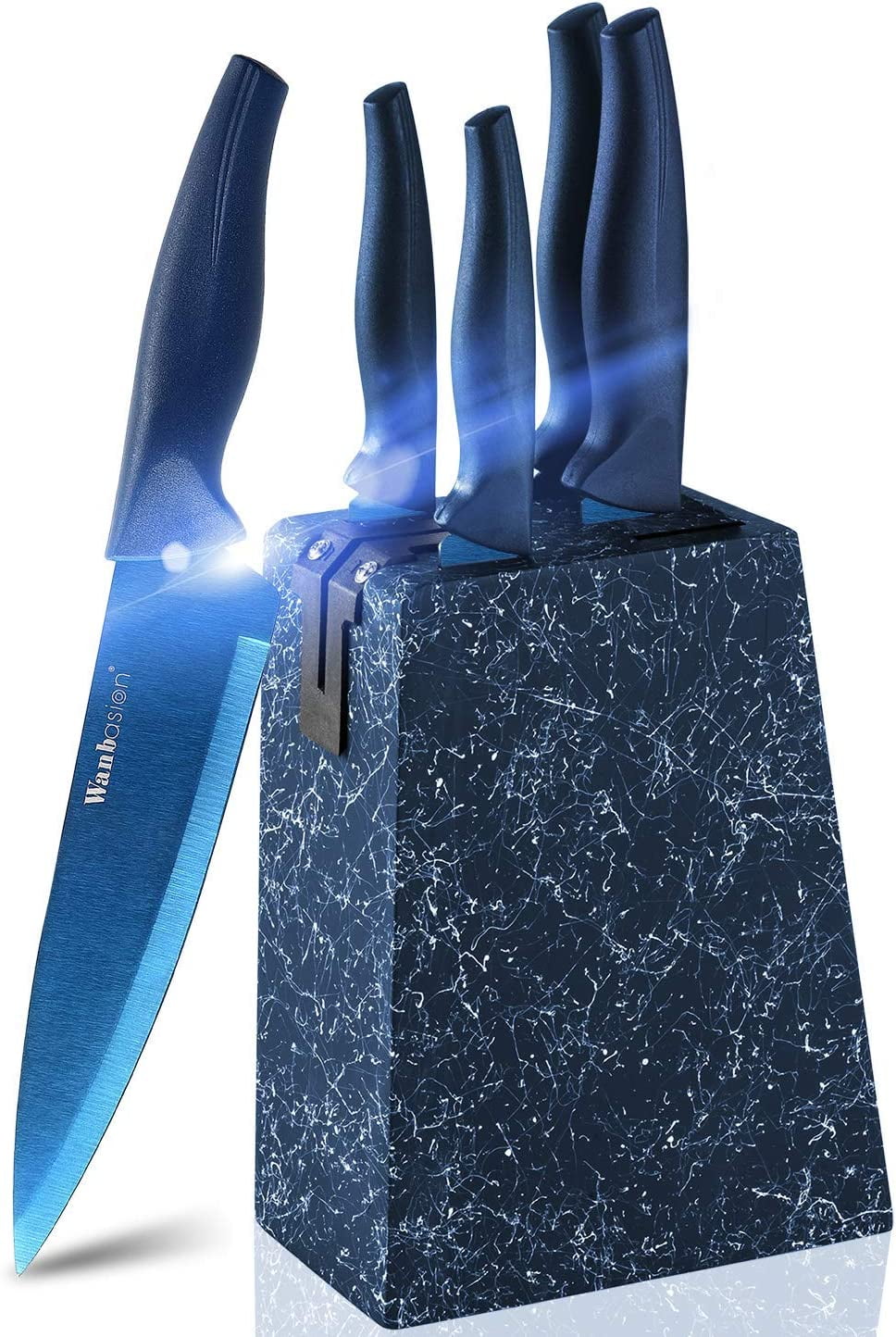 Wanbasion Marbling Blue Kitchen Knife Set Block, Kitchen Knife Set ...