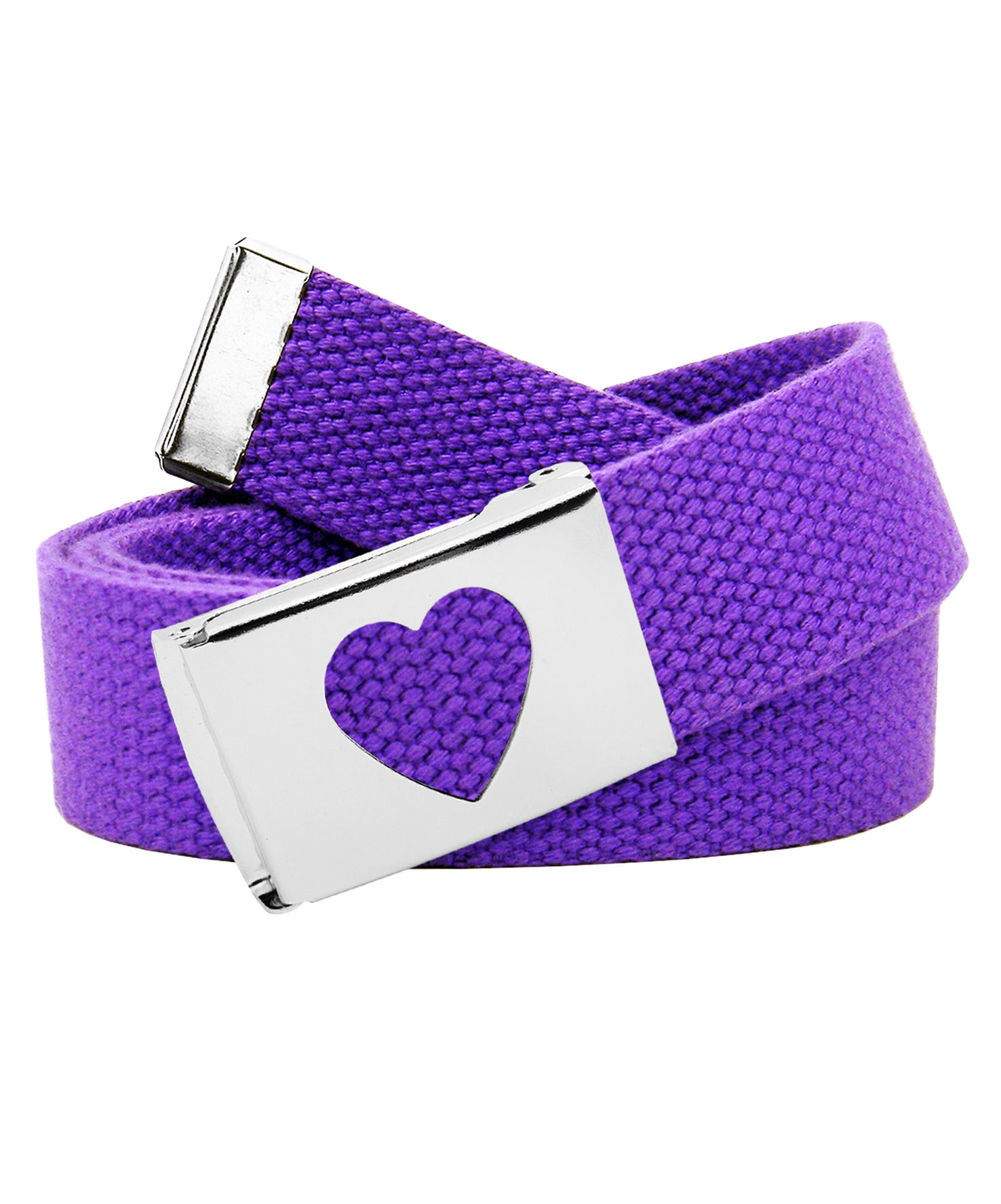 Girls School Uniform Silver Flip Top Heart Belt Buckle with Canvas Web ...