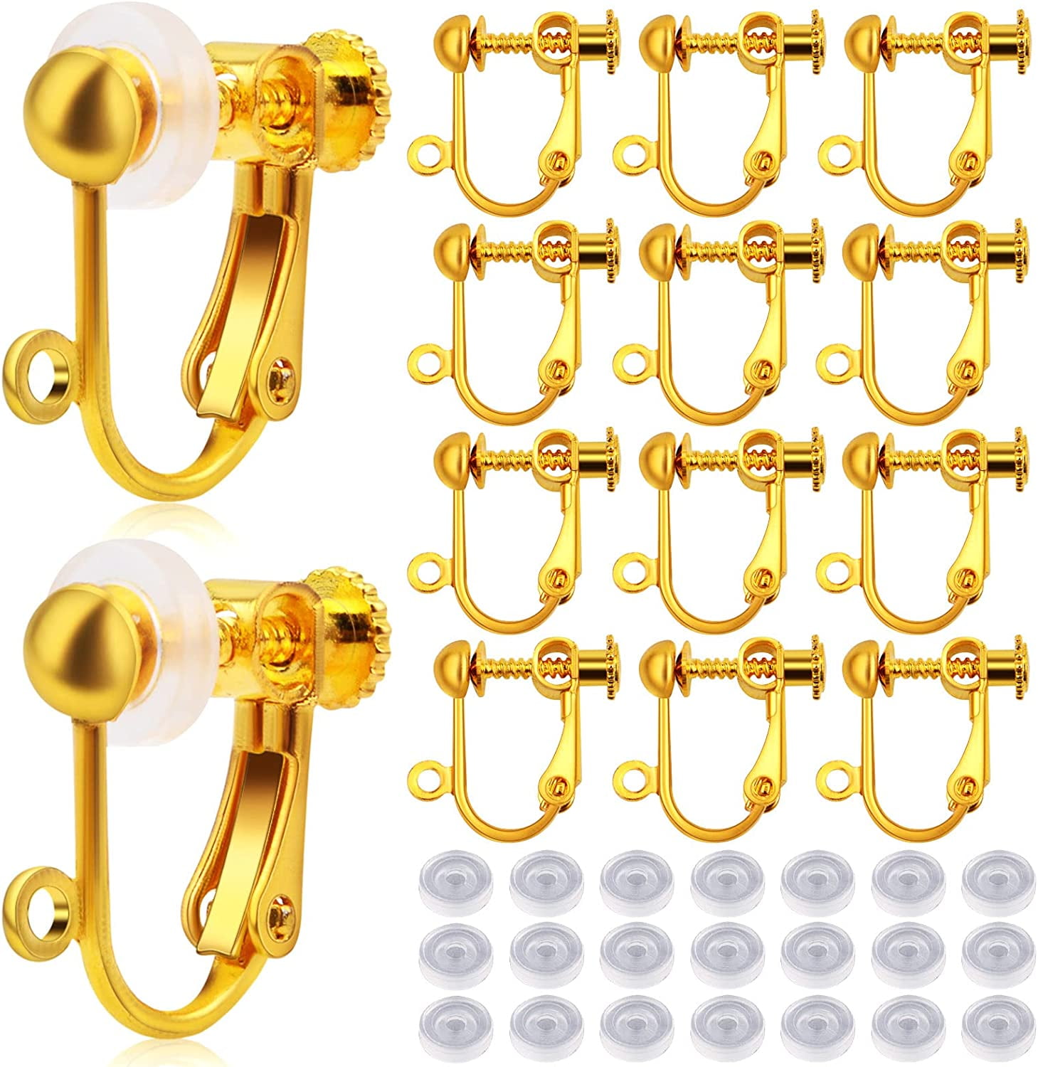 24pcs Golden Clip-on Earring Findings Components Brass Screw Back Ear ...