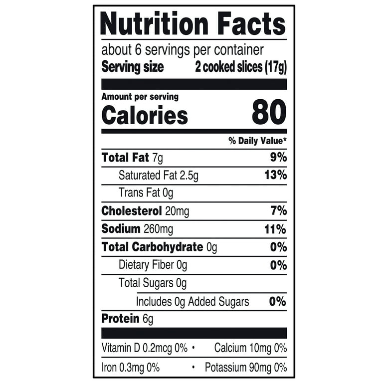 Bacon Nutrition Label