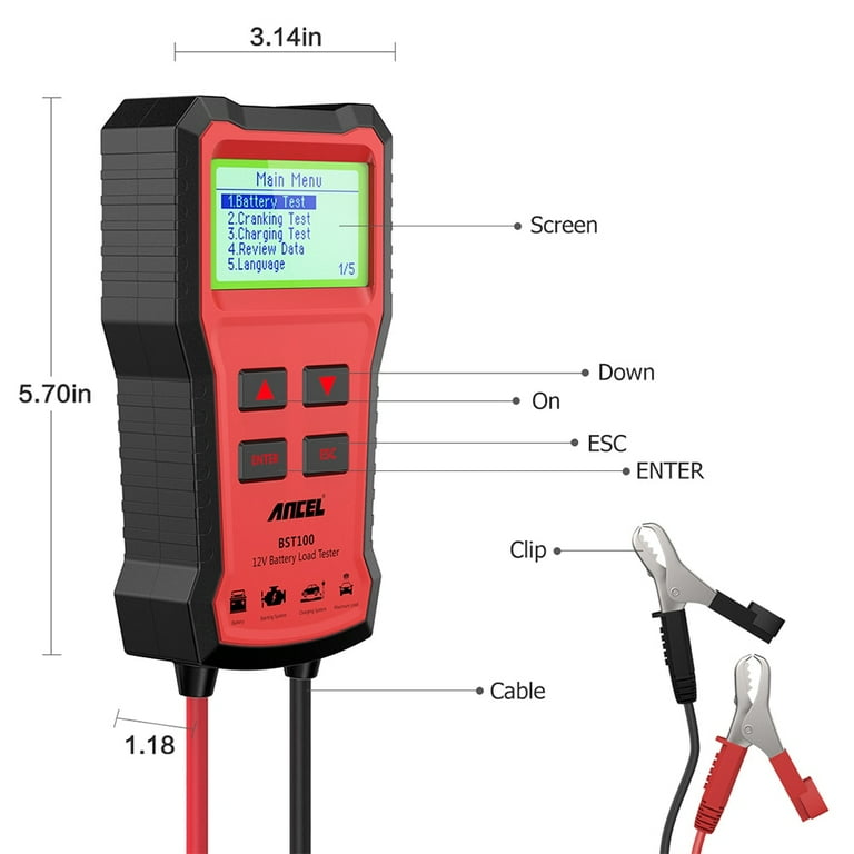 ANCEL BST100 12V Car Battery Charger Tester Battery Analyzer 100 2000 CCA 12 Voltage Battery System Test Vehicle Charging Circut Load Scan Tools