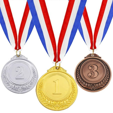Gold Silver Bronze Award Medals With Neck Ribbon, Olympic Style Metal ...