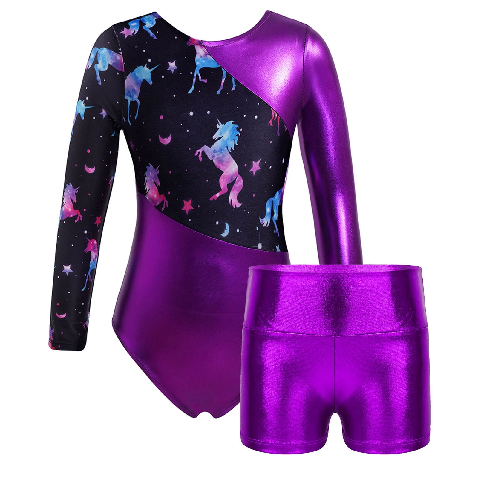 YONGHS Kids Girls Printed Long Sleeve Dance Gymnastics Leotards and ...
