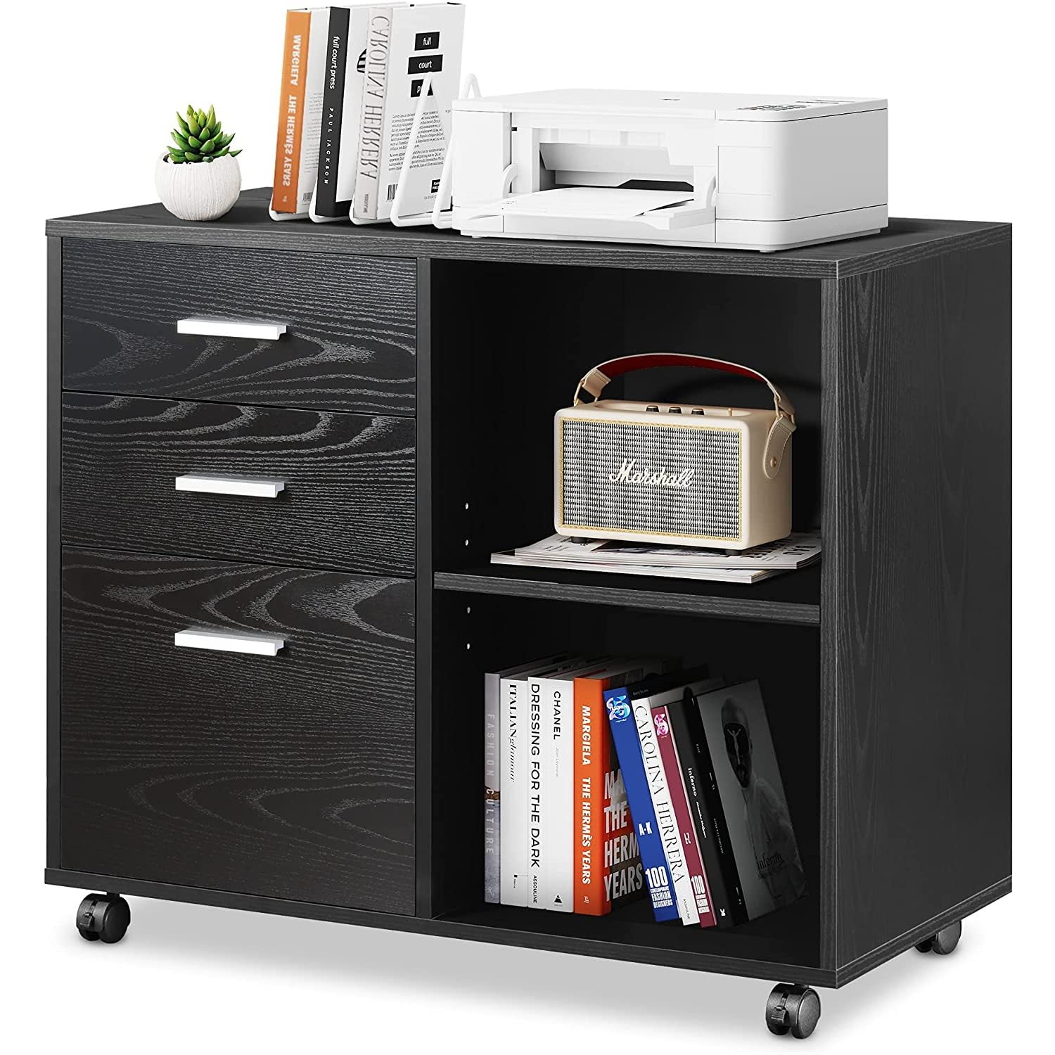 Clearance! 3-Drawer Wood File Cabinet, Mobile Lateral Filing Cabinet ...