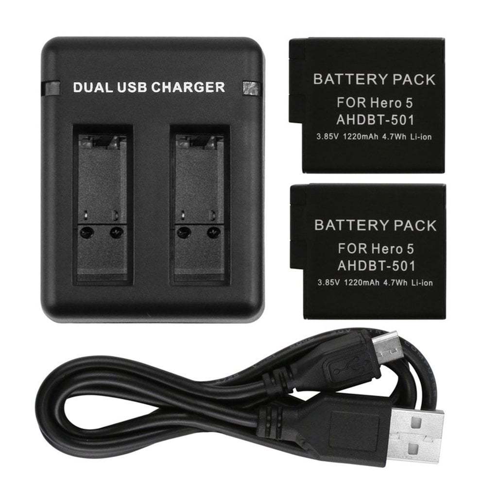USB Battery Charger With Dual Charging Slots & USB Cable For GoPro Hero ...