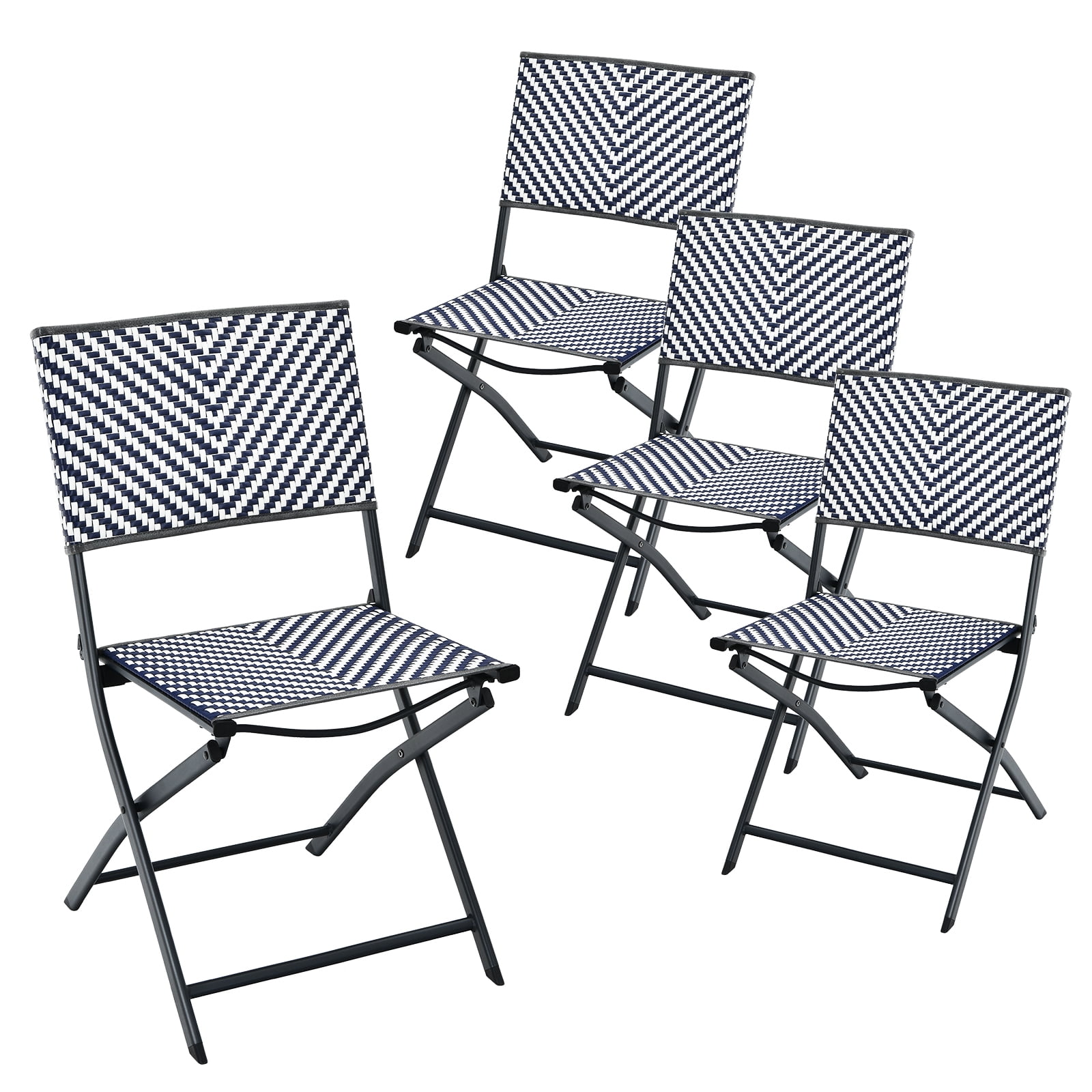 Patiojoy Set of 4 Patio PE Rattan Folding Chairs Dining Chairs with ...