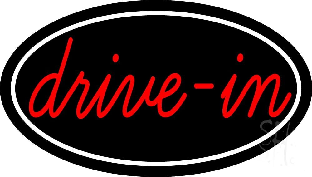Cursive Drive In With Border LED Neon Sign 13 x 24 - inches Black ...
