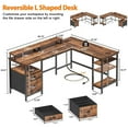 "Furologee 66"" L Shaped Desk with USB Ports, Reversible Desk with ...