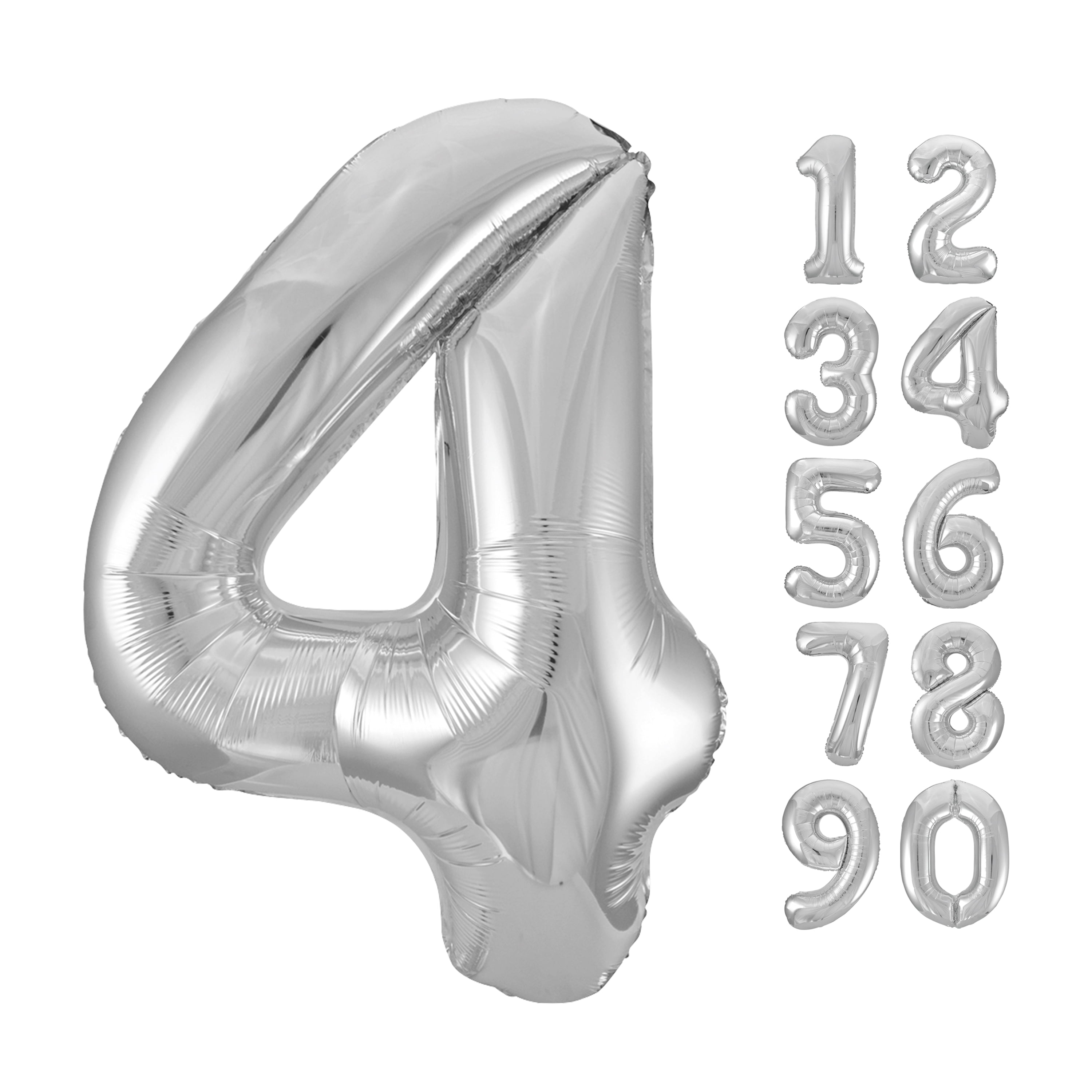 Unique Industries Foil Big Number 4 Shaped 34" Silver Solid Print Party ...