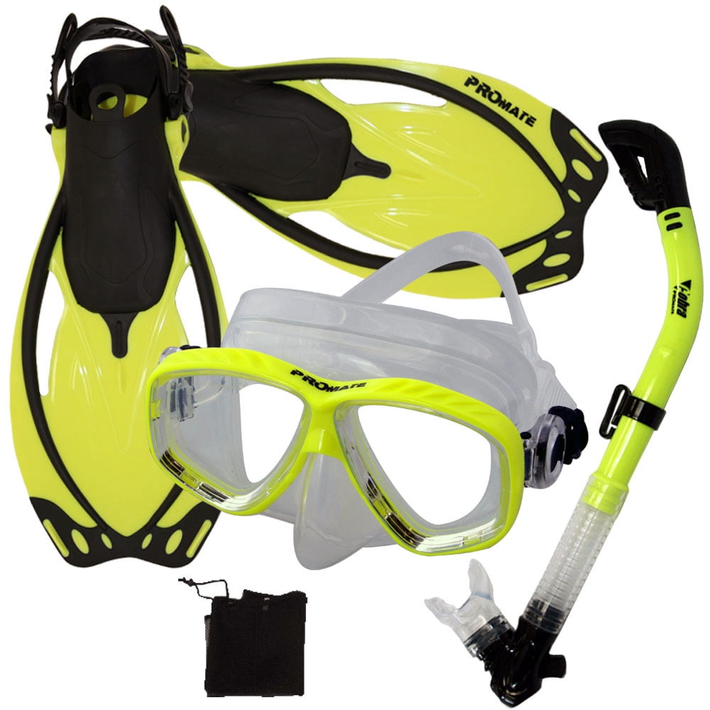 Snorkel Fins Mask Set for Snorkeling Scuba Diving, Yel-SM - Walmart.com ...