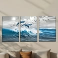 3pcs Set Modern Ocean Wave & Dolphin Canvas Wall Art - Blue & White ...