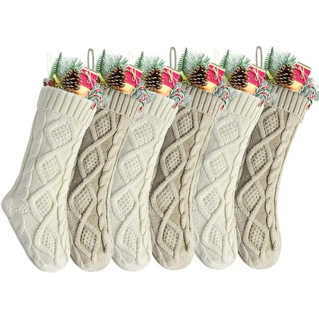 Pack 6,18" Burgundy and Ivory White Knit and Green Christmas Stockings ...
