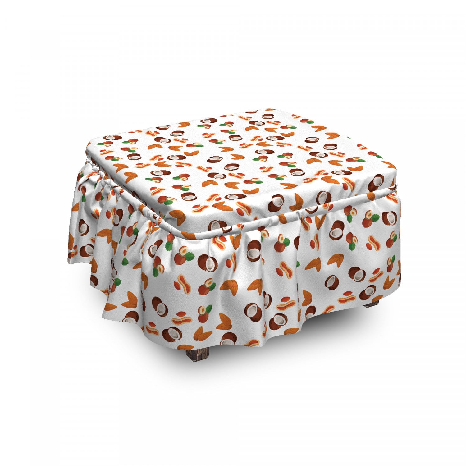 Tropical Ottoman Cover, Assortment of Nuts Design, 2 Piece Slipcover ...