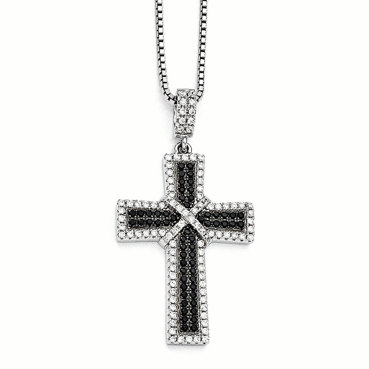 Sterling Silver Black & White CZ Polished Cross Necklace - Walmart.com