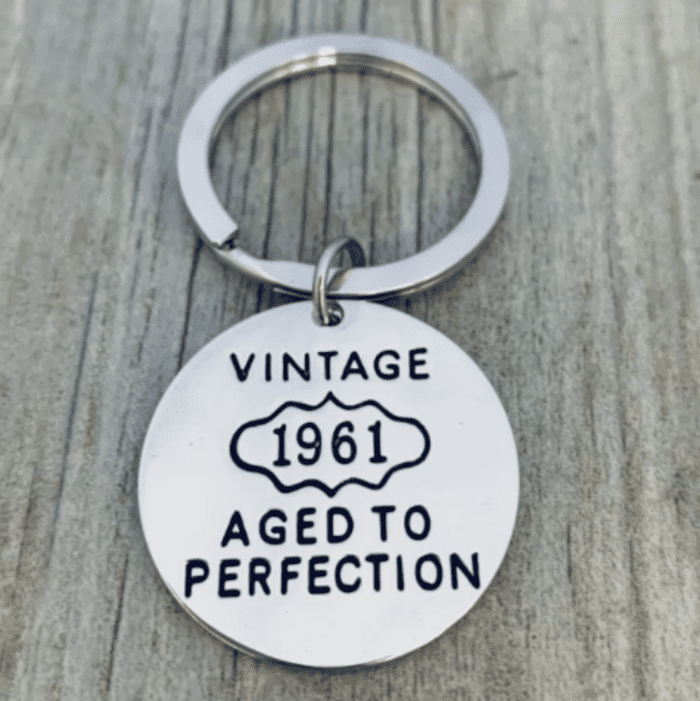 60th Birthday Keychain, 1961 Aged to Perfection Unisex Gift, Funny 60th ...