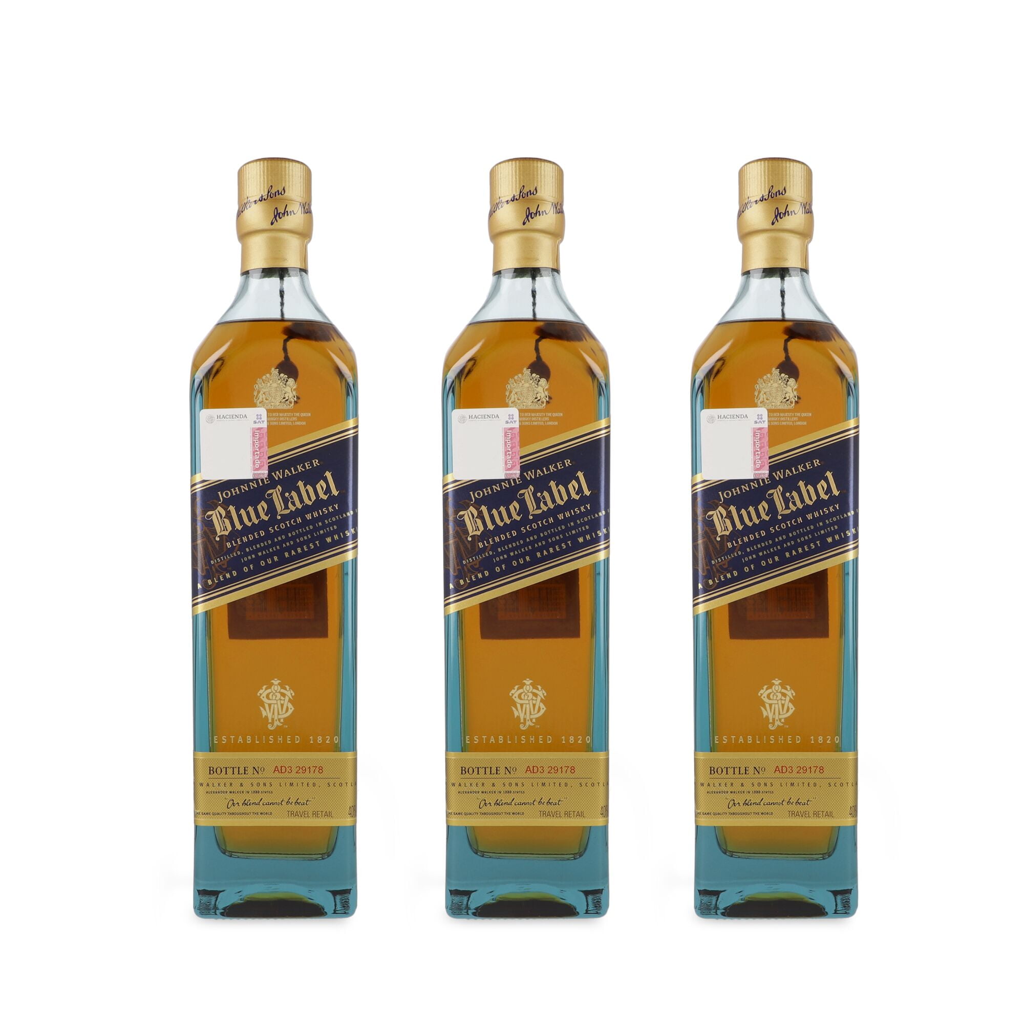 PAQUETE WHISKY JOHNNIE WALKER BLUE LABEL BLENDED SCOTCH 750 ML X3 ...