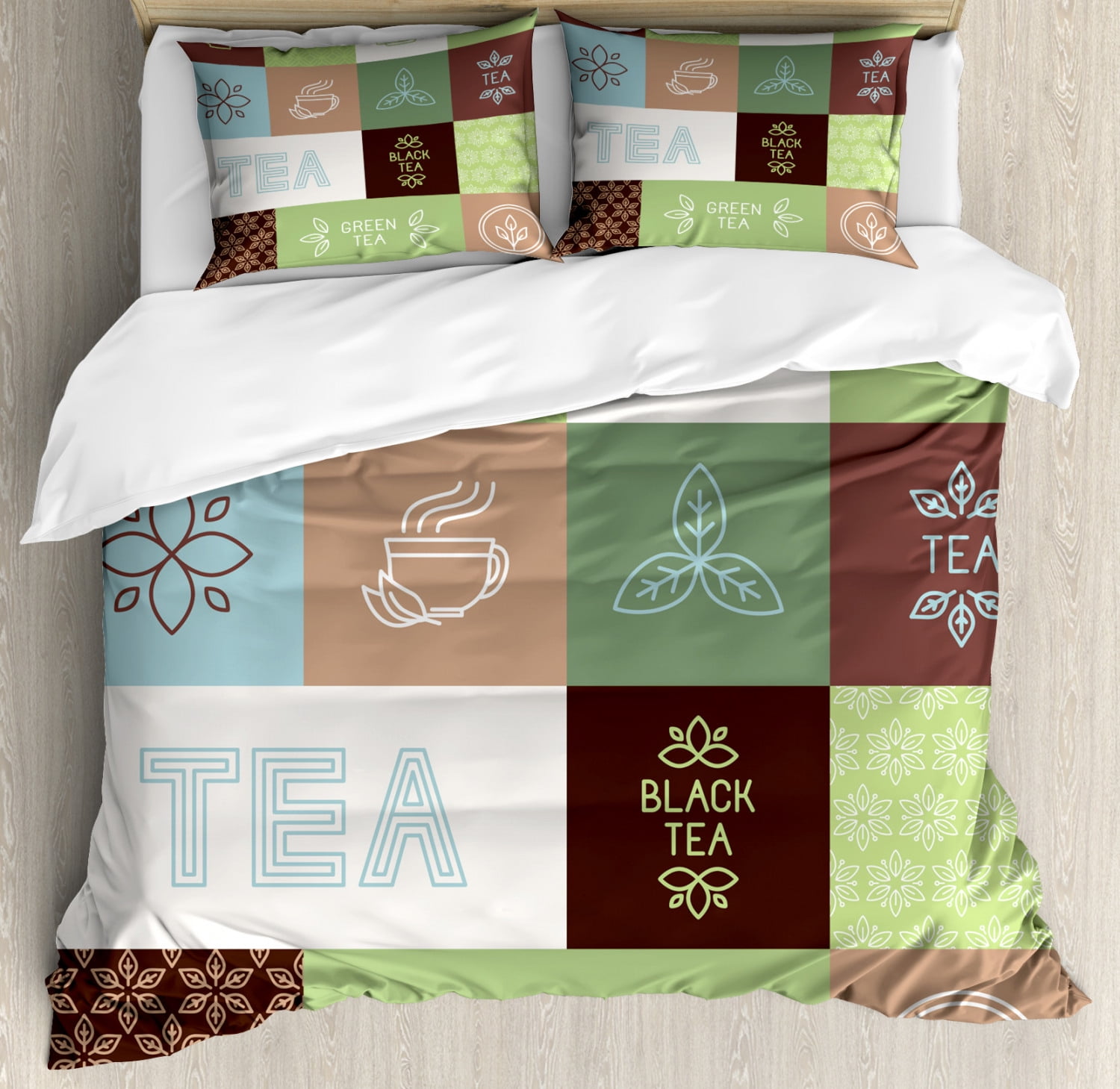 Tea Party Duvet Cover Set King Size, Checkered Tea Themed Images ...
