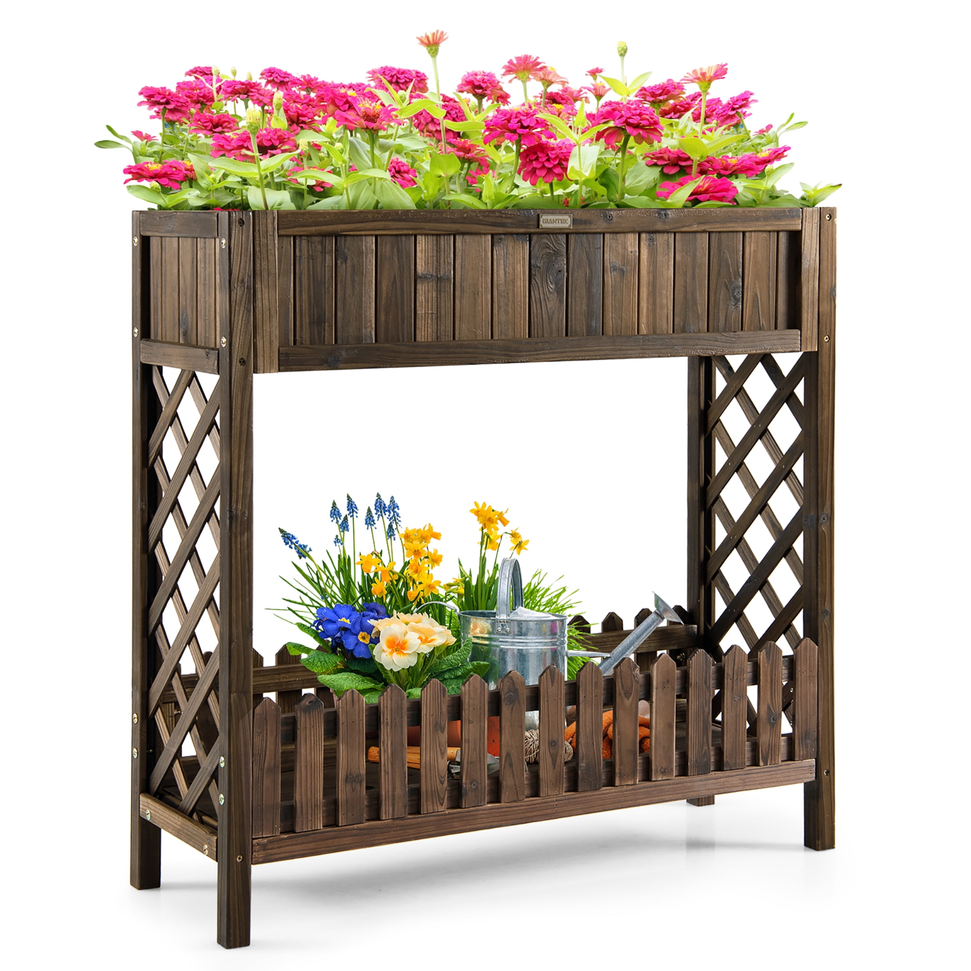 Costway 2-Tier Wood Raised Garden Bed Elevated Planter Box for ...