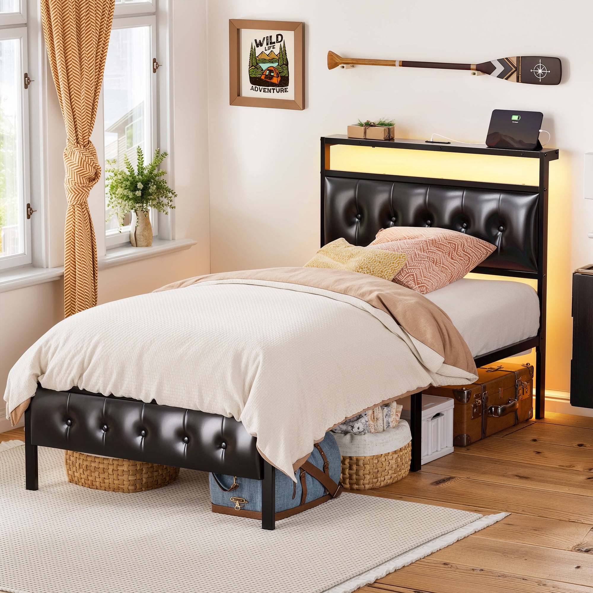 Click here for Gunaito Twin Size Bed Frame With Pu Leather Storag... prices