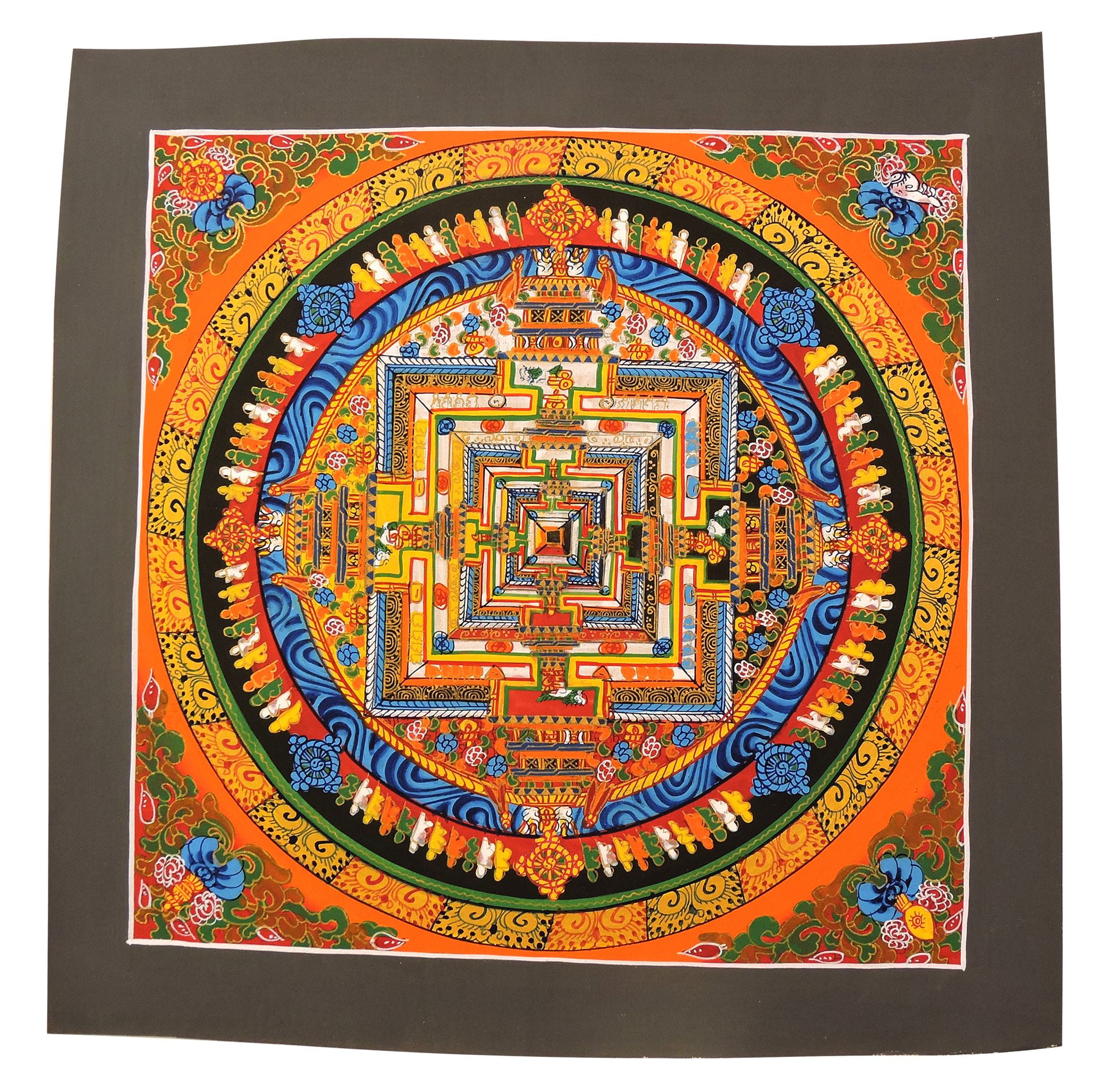 Handmade Kalachakra Mandala Tibetan Thangka Painting From Nepal Orange handmade-kalachakra-mandala-tibetan-thangka-painting-from-nepal-orange