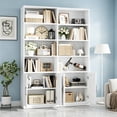Bookshelf and Bookcase with Doors, 6-Tier Double Wide Large Bookshelf ...