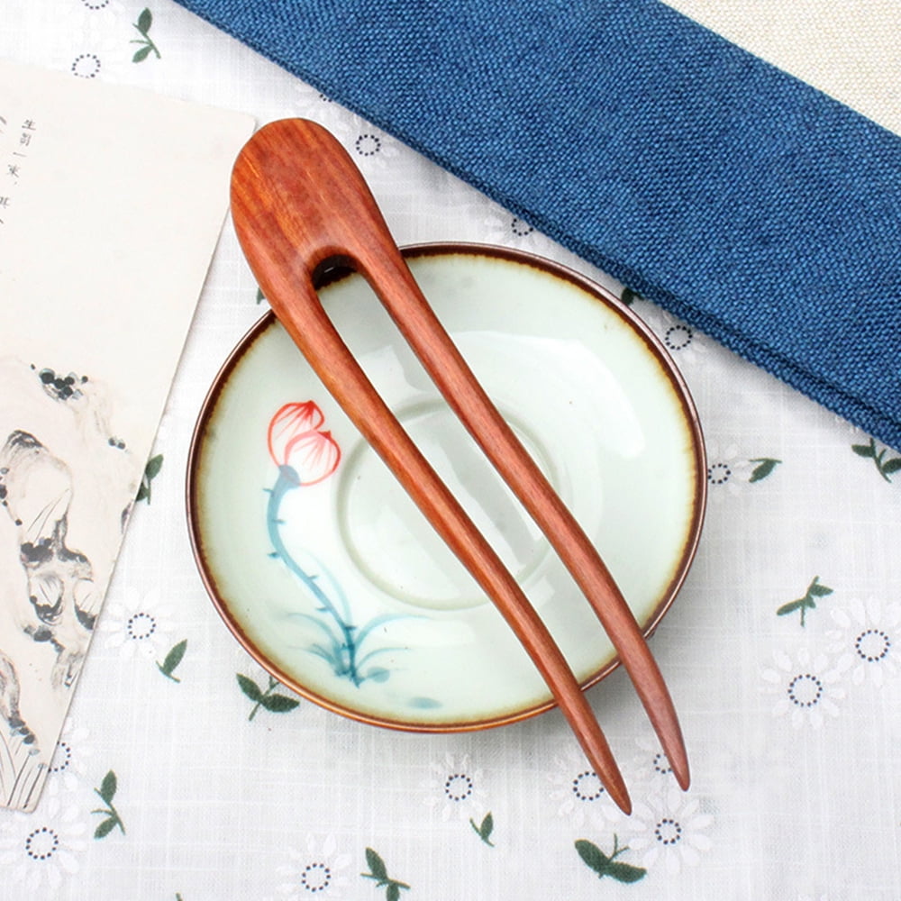 Chinese Hairpins Double Forks Green Sandalwood U-shape Hair Chopsticks ...