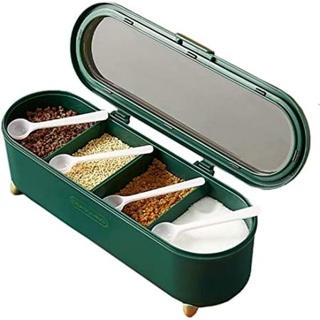 HEIBIN Nordic Condiment Container, 4-Compartment Seasoning Jar Storage ...
