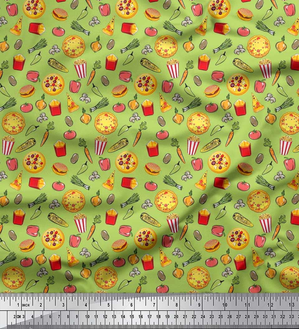 Soimoi Crepe Silk Fabric Vegetable,Burger & Pizza Food Print Fabric by ...