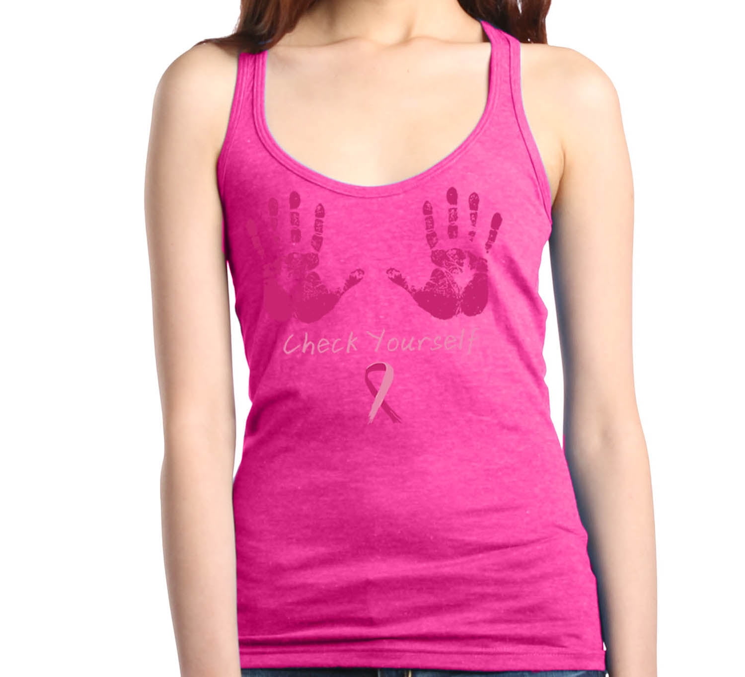 Shop4ever Womens Check Yourself Breast Cancer Awareness Racerback Tank