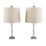 Crystal Double Tiered Lamps with Shades-Set of 2 Faceted Brushed Silver ...