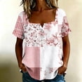 Enjoytime Womens Casual Tops Floral Print Button Down Square Neck Short ...