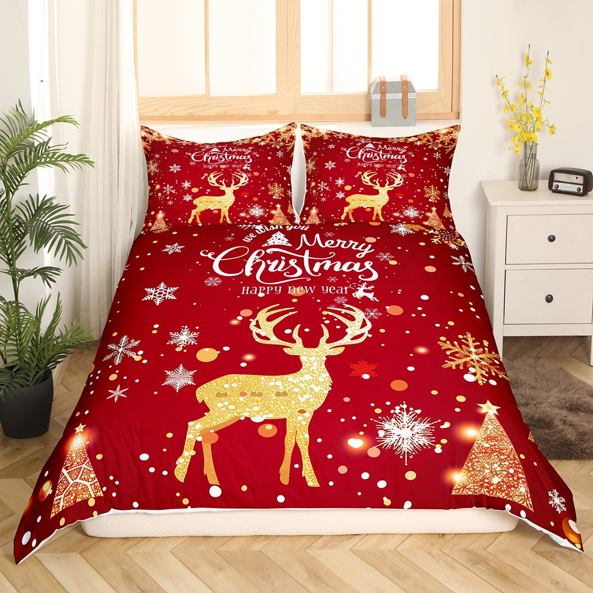 Click here for Erosebridal Xmas Reindeer Duvet Cover King  Happy... prices