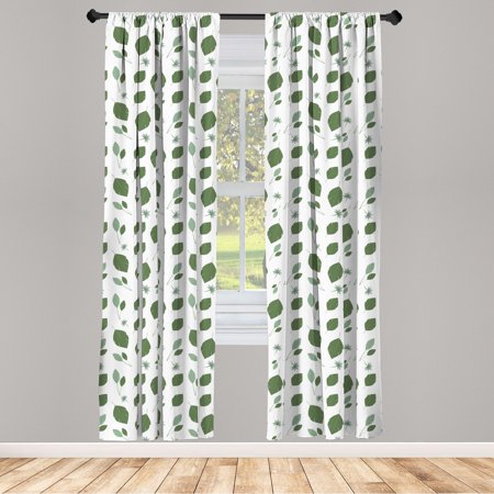 Leaves Curtains 2 Panels Set, Silhouettes of Nature Themed Simplistic ...