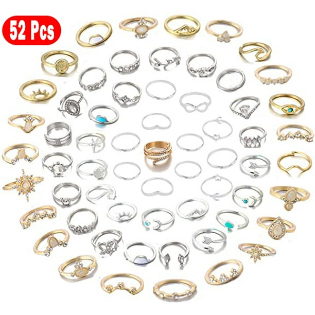Homaful 52 Pcs Knuckle Stacking Rings for Women Teen Girls,Boho Vintage ...