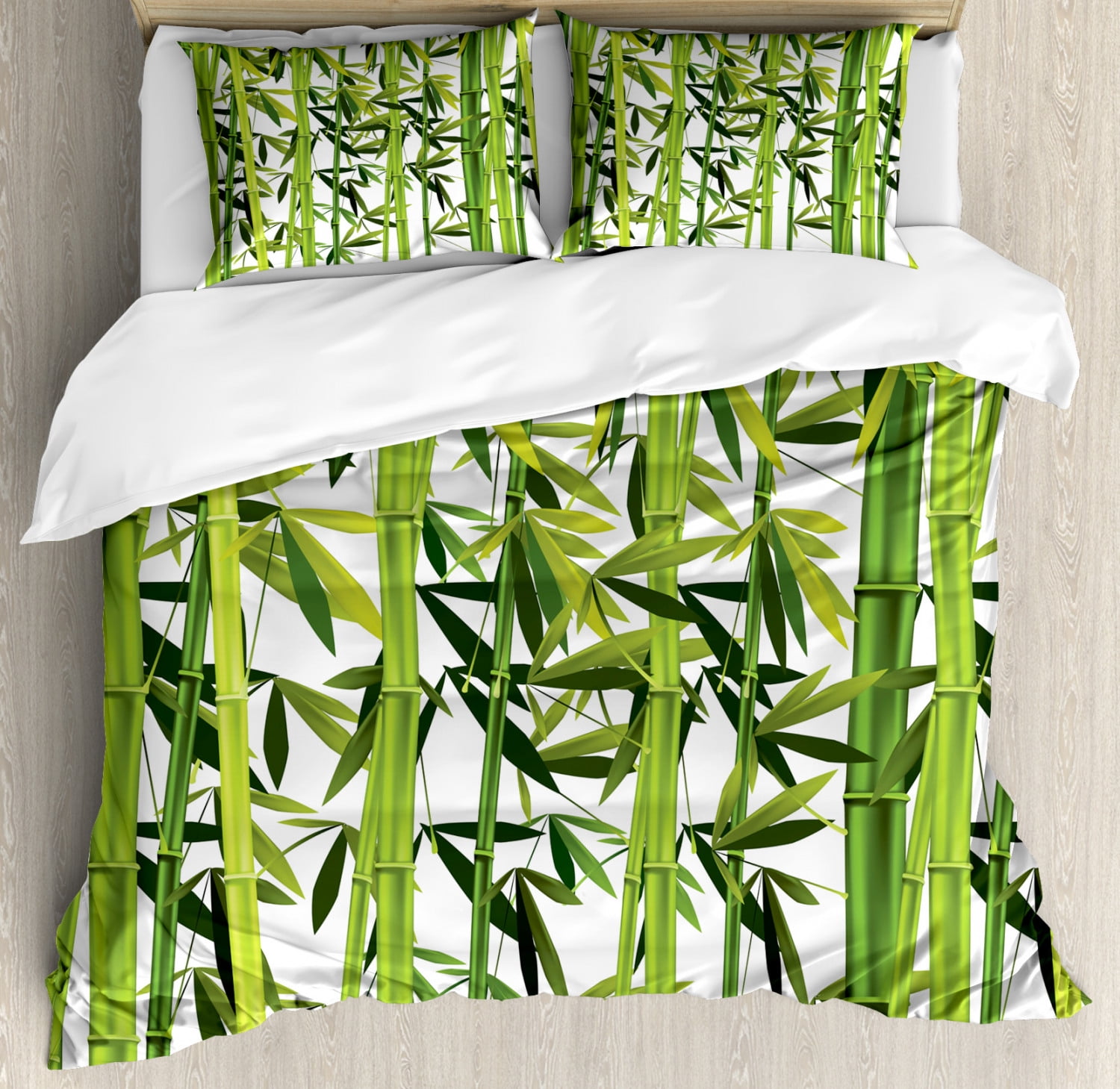 Bamboo Duvet Cover Set King Size, Fresh Green Plant with Leaves in Zen ...