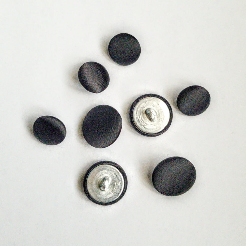 Black matte satin covered button, 10 pieces of 24L (5/8" or 15mm) + 4 ...