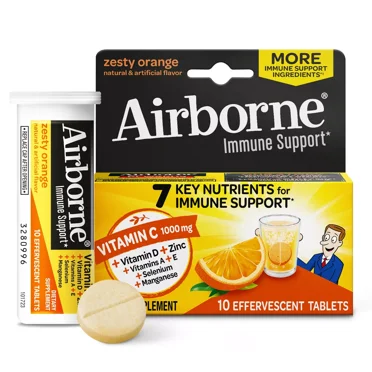Airborne 1000mg Chewable Vitamin C Tablets, Very Berry Flavor, Zinc ...