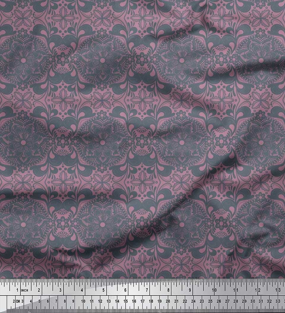 Soimoi Japan Crepe Satin Fabric Floral Mandala Print Fabric by the Yard ...