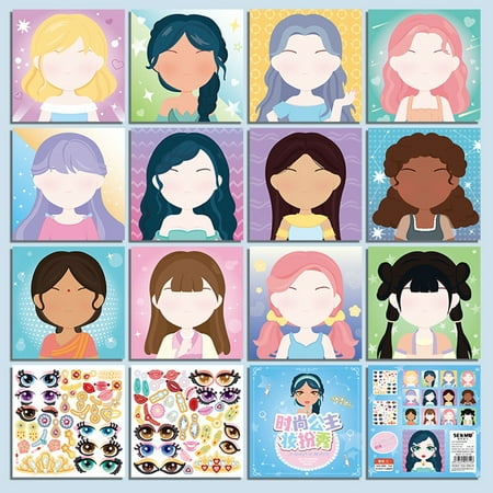 a Face Sticker Book Cute Cartoon Princess Fashion Girl 12 Faces 2 ...
