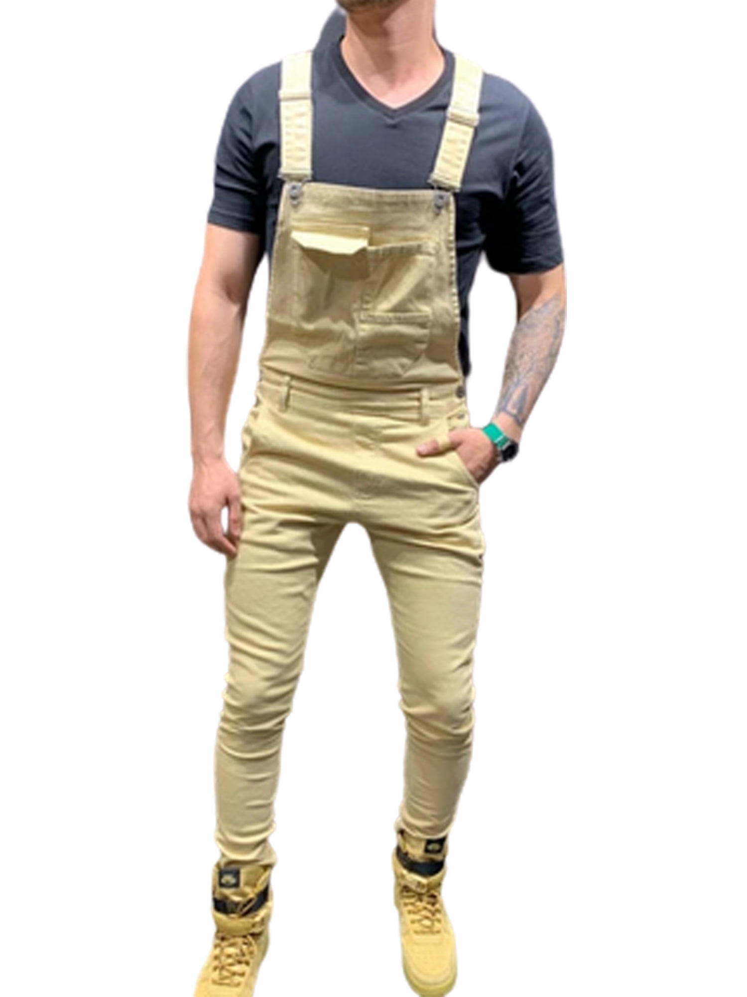 Men Denim Bib Overalls, Slim Fit Casual Jumpsuit, Jeans Suspender ...