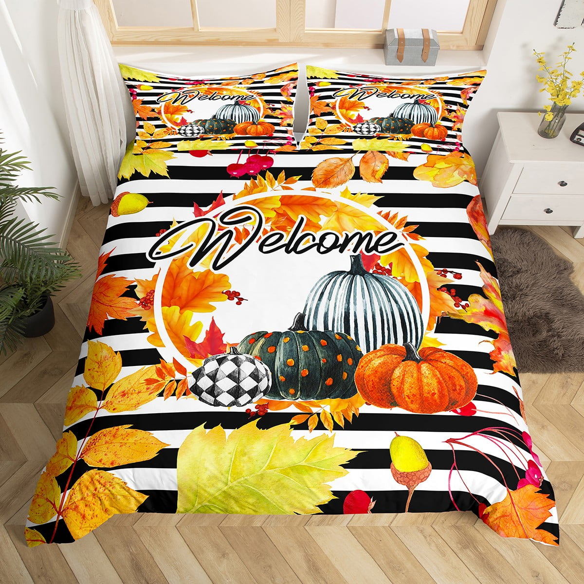 Thanksgiving Pumpkins Bedding Set King Autumn Harvest Season Duvet ...