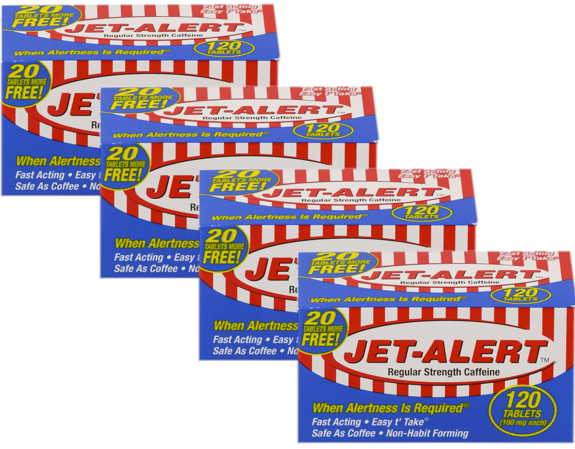 4 Pack Jet Alert Stay Awake Caffeine Tablets100 mg Each 120 Count Each ...