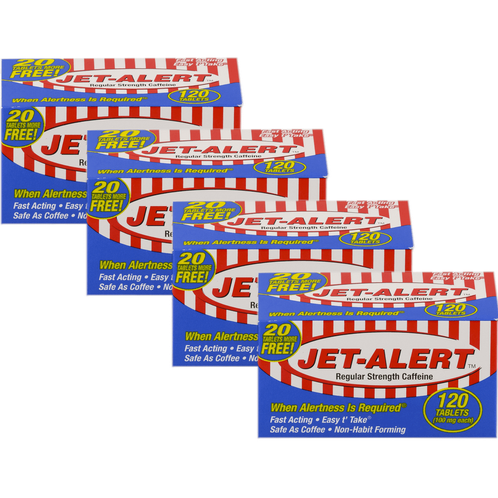4 Pack Jet Alert Stay Awake Caffeine Tablets100 mg Each 120 Count Each ...