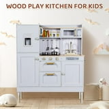 LAZY BUDDY Play Kitchen for Kids, Wooden Kids Kitchen Playset with ...