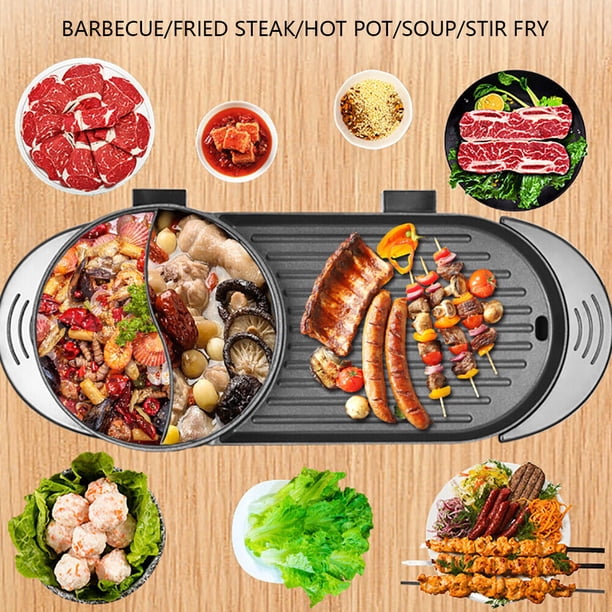 Miumaeov 2 in 1 Electric Grill Griddle With Hot Pot Non-Stick Smokeless ...