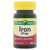 Spring Valley Iron Tablets, 27 mg, 250 Count - Walmart.com