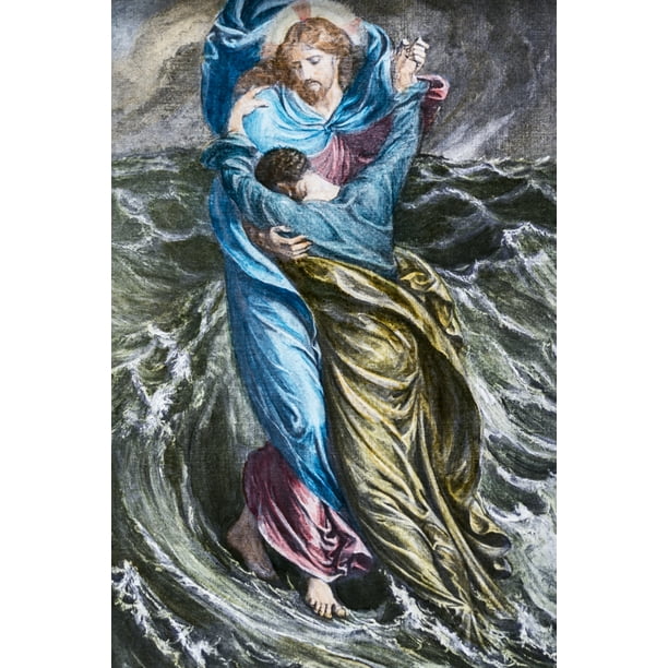 A Hand Coloured Magic Lantern Slide Circa 1900. Jesus Walking Onwater ...