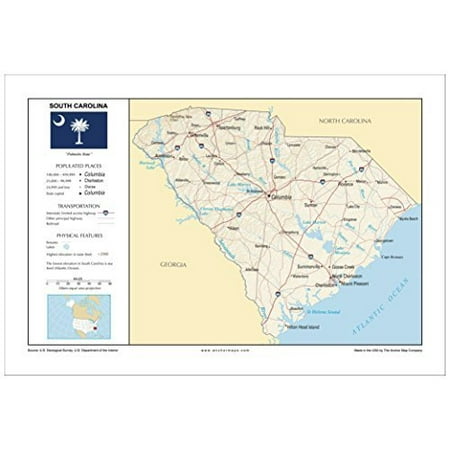 13x19 South Carolina General Reference Wall Map - Anchor Maps USA ...