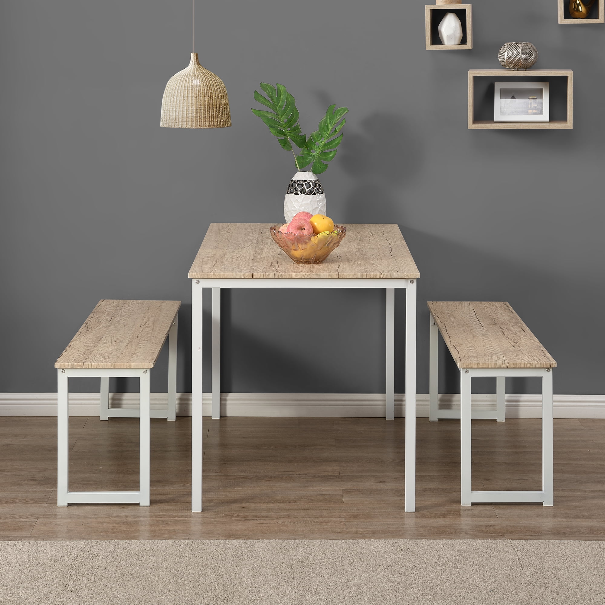 Dining Table with 2 Bench, Space Saving Dining Table Set, Modern Soho ...