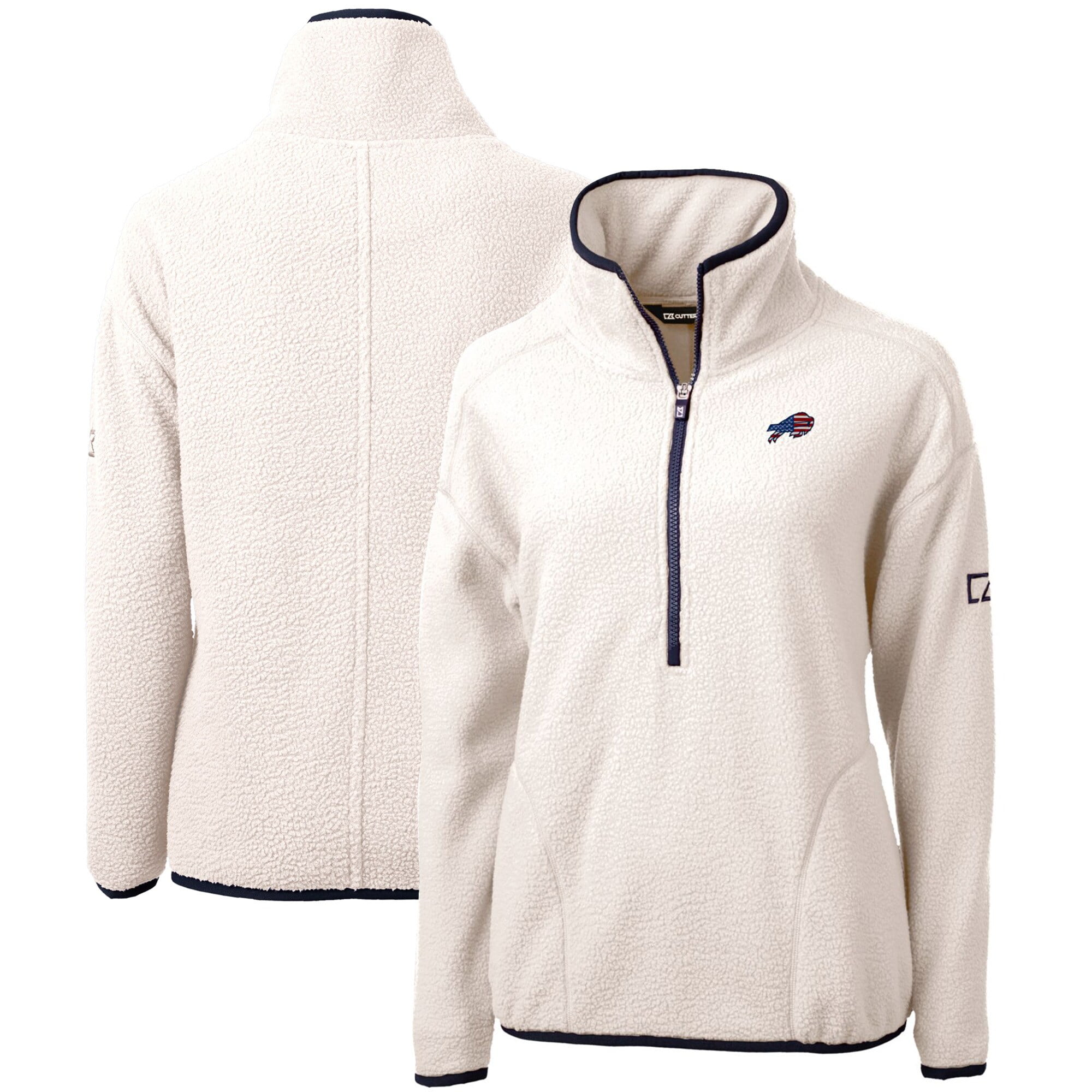 Women's Cutter & Buck Cream Buffalo Bills Americana Cascade Eco Sherpa Fleece Half-Zip Pullover ...